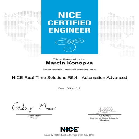 NICE Certificate - NICE Real-Time Solutions R6.4 - Automation Advanced ...