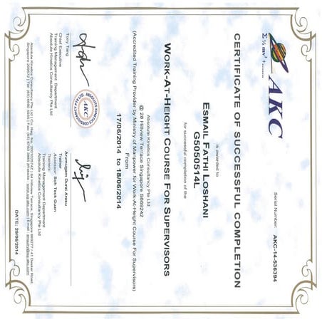 Work at hight cerificate | PDF