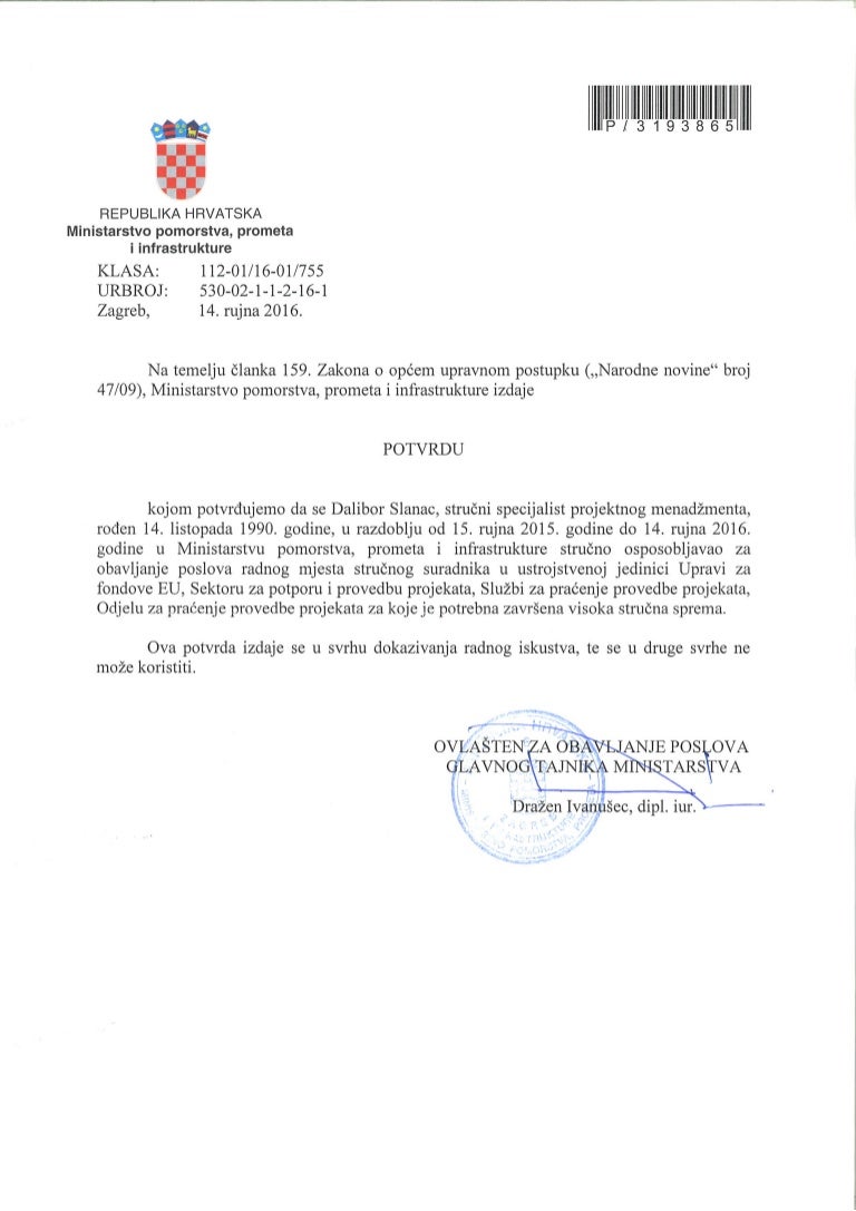 Potvrda stručno osposobljavanje