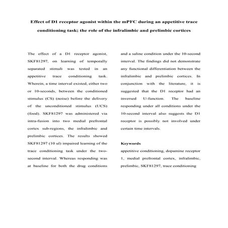 Effect of D1 receptor agonist within the mPFC | PDF | Brain and Nervous System Disorders ...