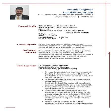 Resume Senthil 28.8.16 | Business Travel | Travel Type