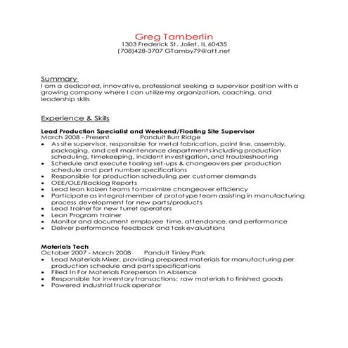 Greg Tamberlin resume | DOCX