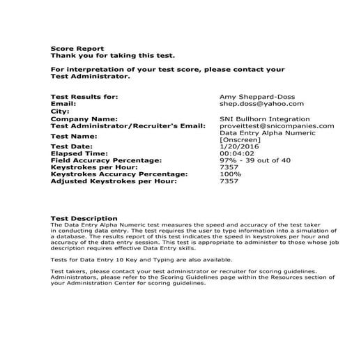 2016 Data Entry Score Report | PDF