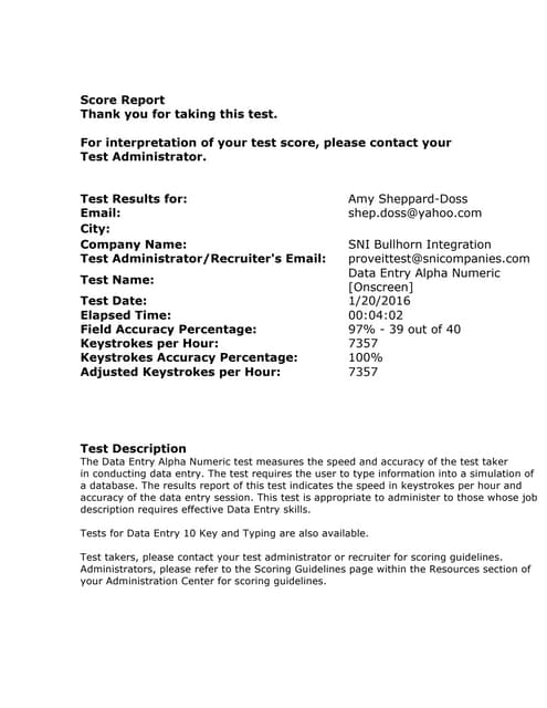 Data Alpha Numberic Test Results | DOCX | Technology & Computing
