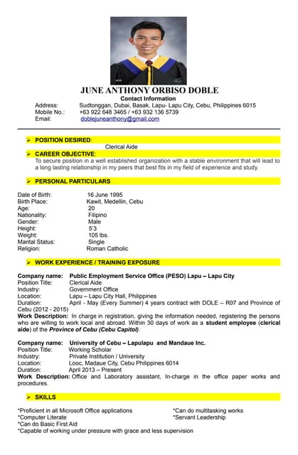 Resume for ojt / work | DOCX | Professional School | Postgraduate Education