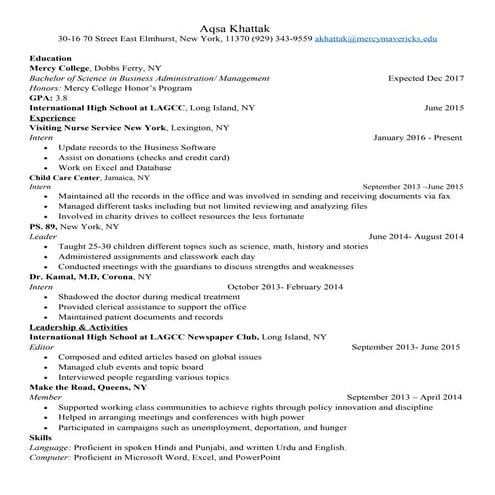 Aqsa Khattak resume | DOC