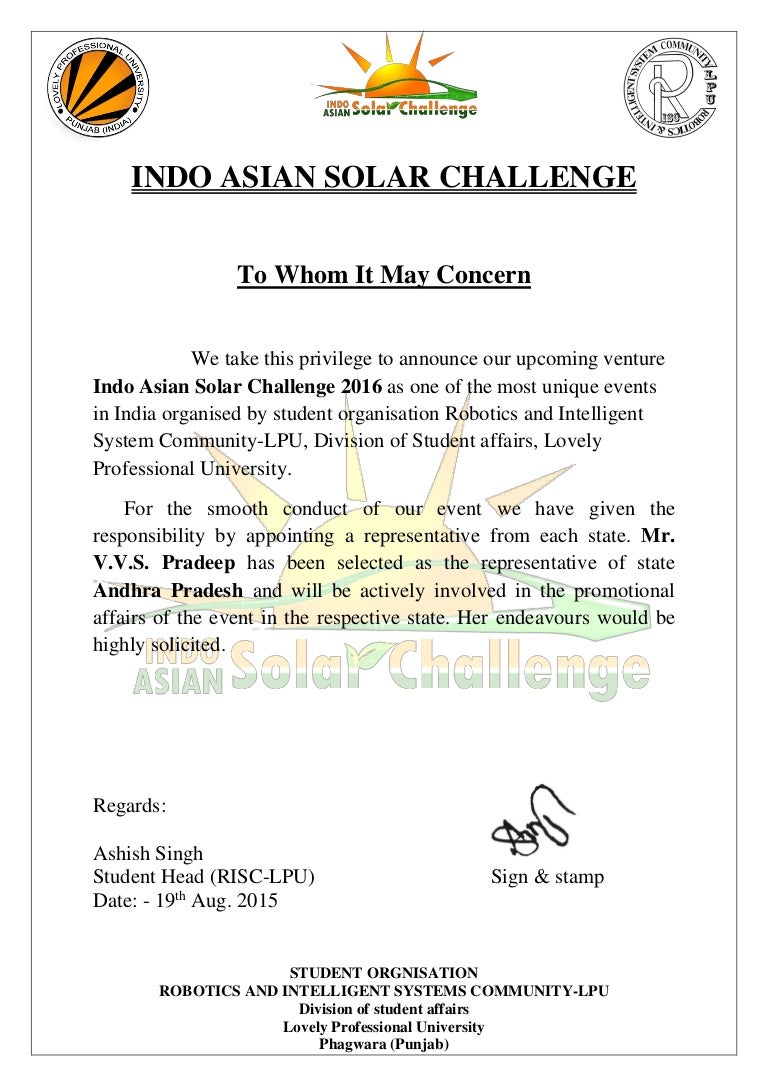 State Representative Letter