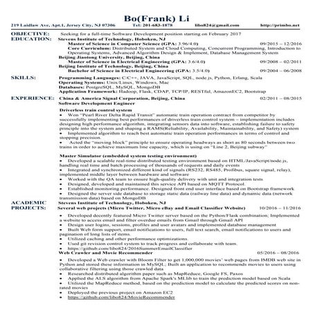 Bo(Frank)_Li_Resume | PDF | Programming Languages | Computing