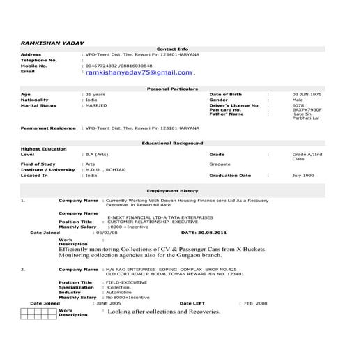 Tinku saha Resume | DOC