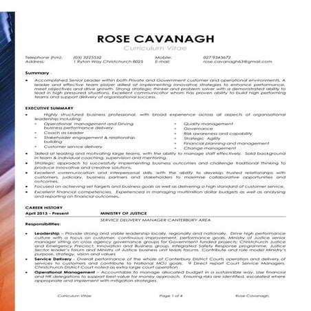 CV - Rose Cavanagh Aug 2016 | DOC | Business Administration | Business