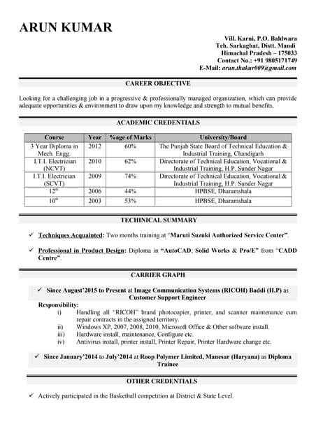 CURRICULUM VITAE Arun | PDF