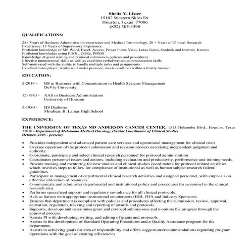 Sheila Lister Resume 1-17-17 | PDF | Human Resources | Business