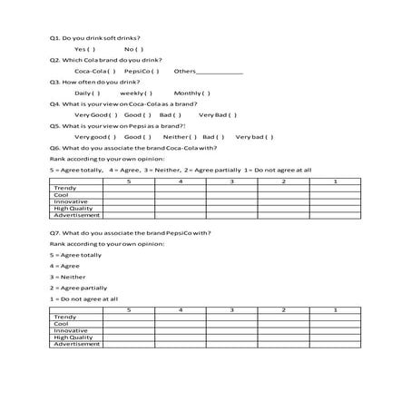 COke n pepsi survey | DOCX