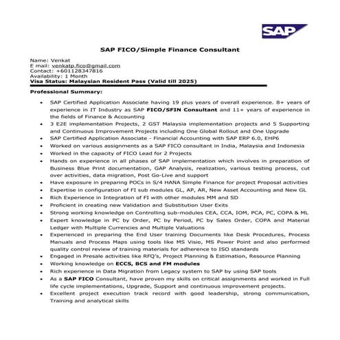 VENKAT FICO Resume | DOC