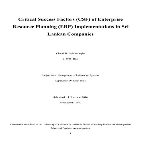 CSF of ERP Implementations in Sri Lankan Companies | PDF | Business Administration | Business