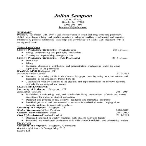 Julian Sampson (B.S) Biology | PDF