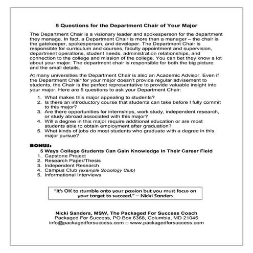 5 Questions for the Department Chair of Your Major | PDF