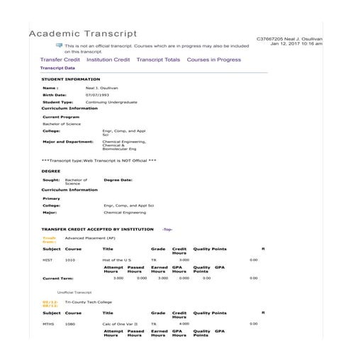 Academic Transcript | PDF