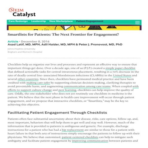 Patient-Centered Checklists_ The Next Frontier for Engagement_ | PDF