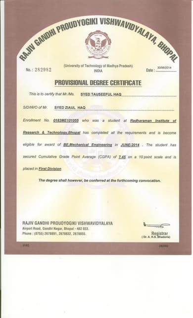 Original Degree Certificate | PDF