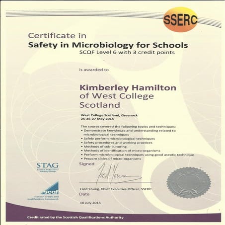 SSERC Certificate | PDF