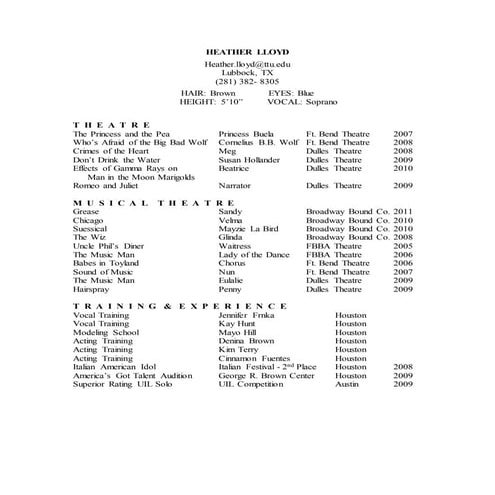 theatre resume heather | DOCX