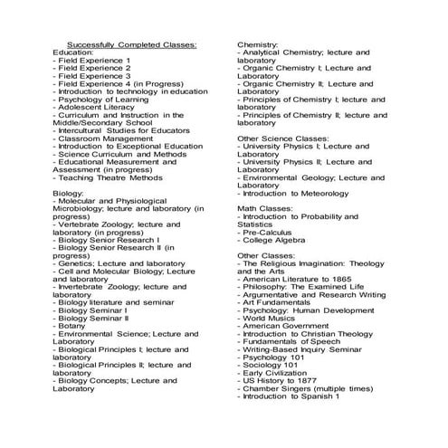 Successfully Completed Classes | DOCX