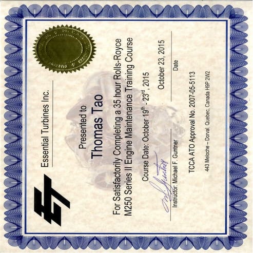 M250 series II Egnine Maintenance certificate | PDF