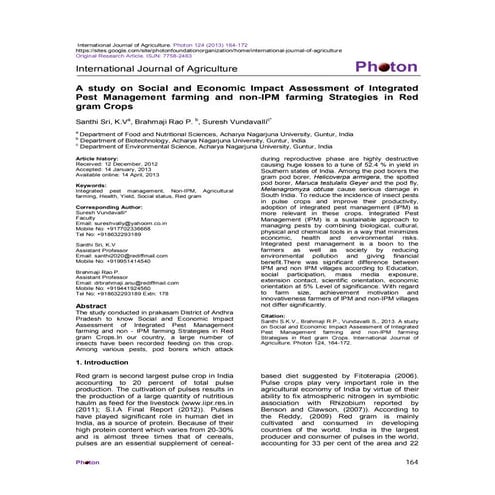 A study on Social and Economic Impact Assessment of Integrated Pest ...