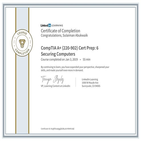 Certificate ofcompletion comptia a plus 220 902 cert prep 6 securing computers | PDF