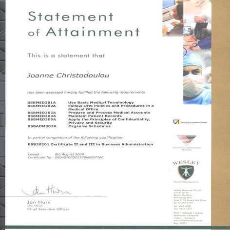 Medical Reception Certificate | PDF