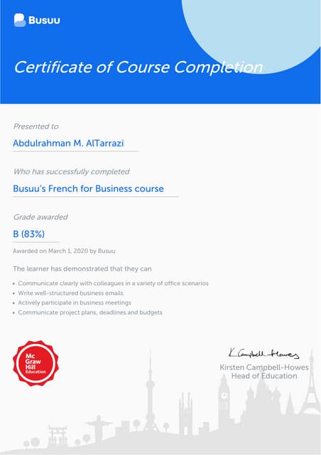 EF Paris Certificat de cours de français | PDF