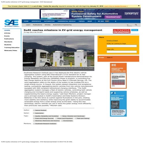 SwRI reaches milestone in EV-grid energy management - SAE International ...