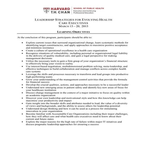 Harvard Leadership Strategies 2015 - Objectives and Accreditation | PDF