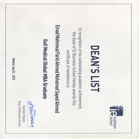 Dean's List certificate IE business school | PDF