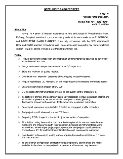 E&I inspector cv | DOC