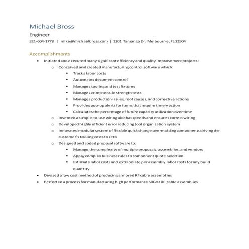 Michael Bross Accomplishments at API Technology | PPT