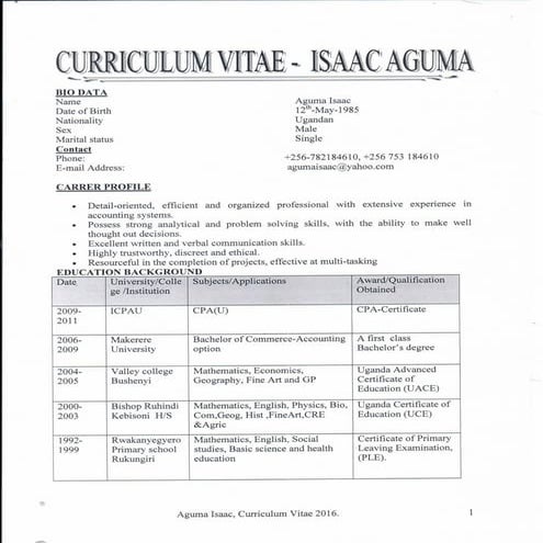 Isaac Aguma - Management Accountant CV | PDF