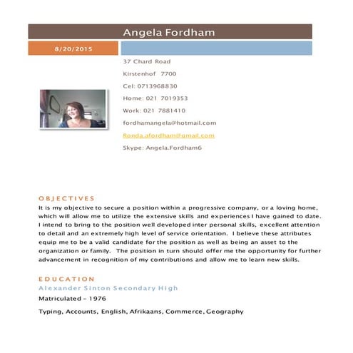 Angela Fordham Resume 2015 Current | DOCX