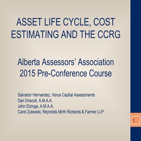 ASSET LIFE CYCLE COST ESTIMATING AND THE CCRG Rev4 | PPT