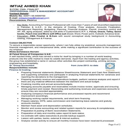 Imtiaz Khan Resume | PDF | Business Accounting & Finance | Business