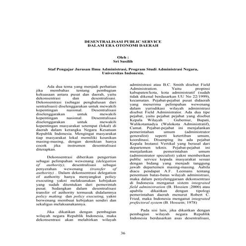 Desentralisasi Public Service dalam Era Otonomi Daerah | PDF