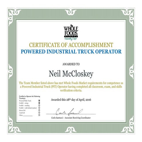 PIT Operator Certificate_Neil McCloskey | PDF