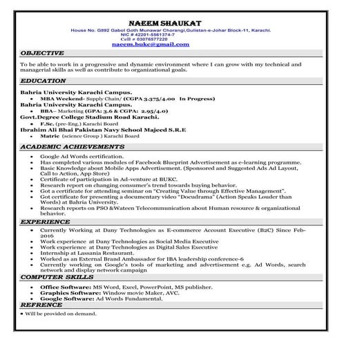 Naeem Shaukat CV 2016 Updated | PDF | Business | Business and Finance