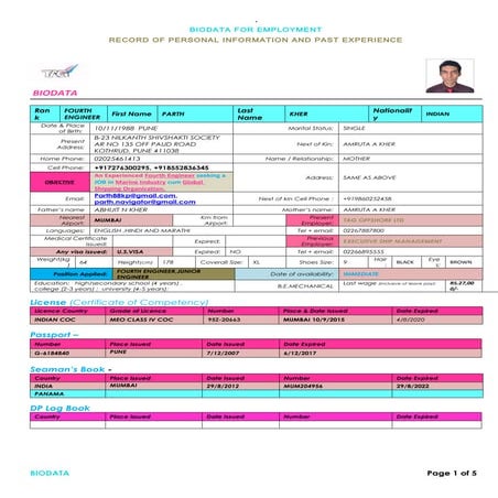 SEAFARER'S APPLICATION FORM | PDF