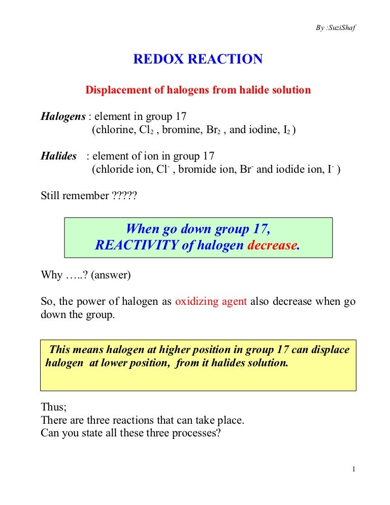 6 Displacement Of Halogen From Its Halide Solution