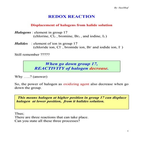 6 displacement of halogen from its halide solution | DOC