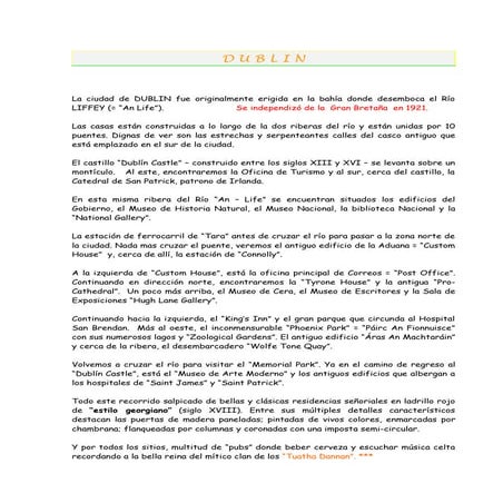 Resumen país dublin. Turismo. Educación. | PDF