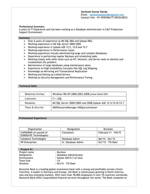 Resume-pradeep SQL DBA | PDF