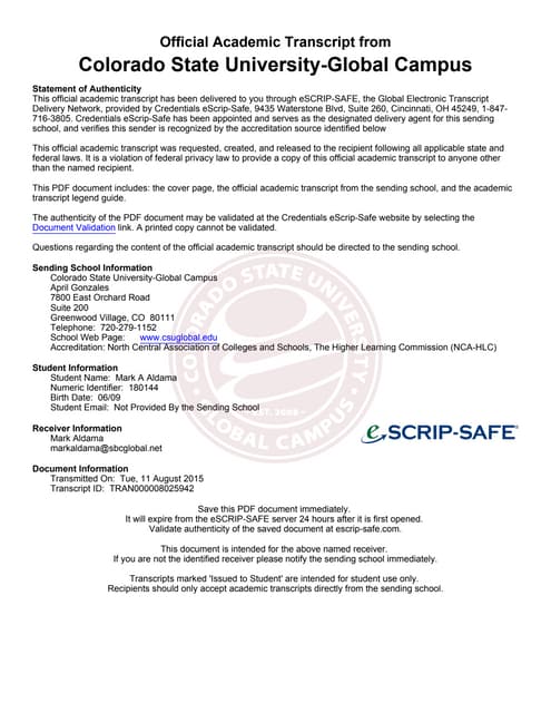 University of Washington Unofficial Transcript | PDF